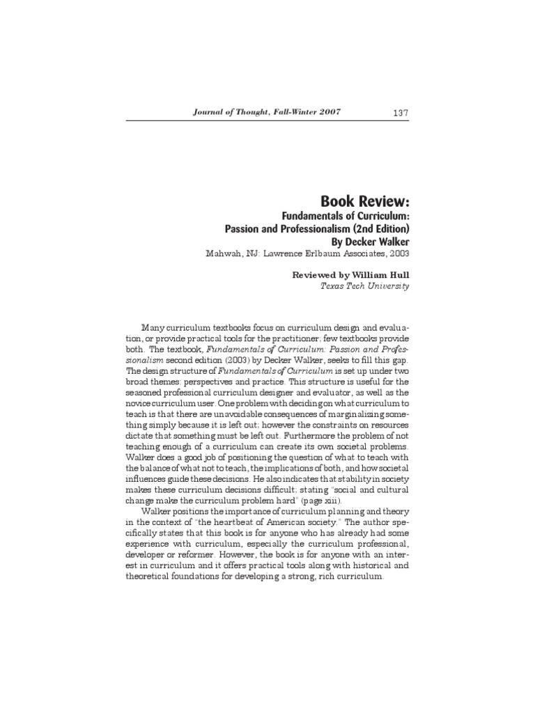 Book Review:: Fundamentals of Curriculum: Passion and Professionalism ...
