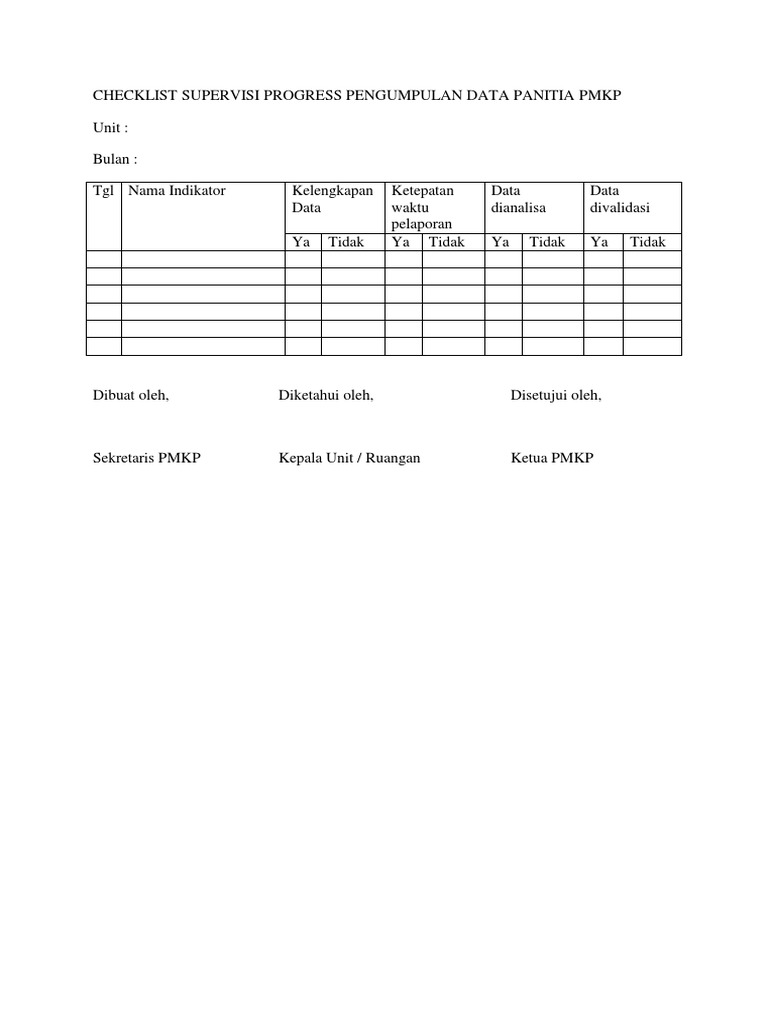 Checklist Supervisi Pengumpulan Data PMKP | PDF