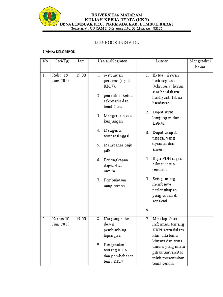 Log Book Kelompok | PDF
