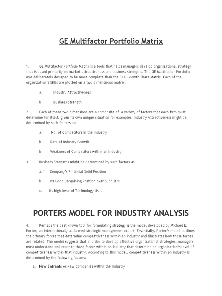 GE Multifactor Portfolio Matrix: Porters Model For Industry Analysis ...