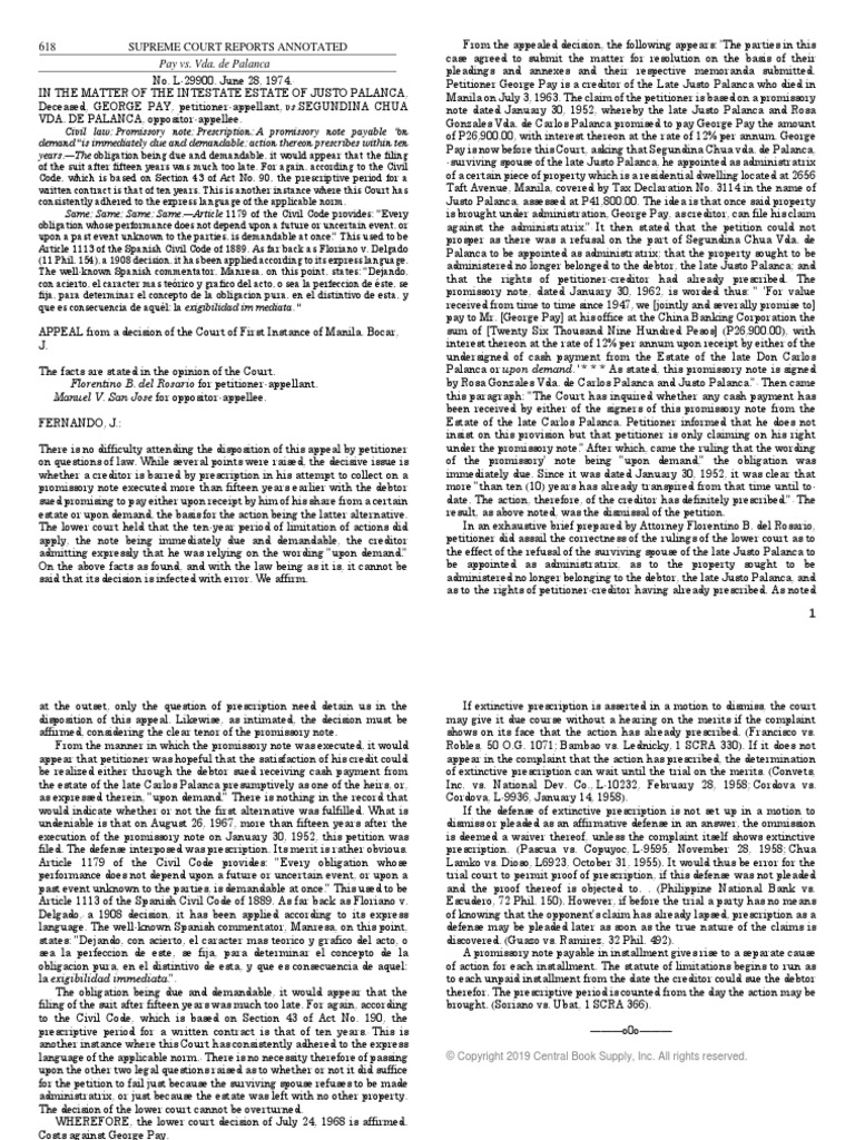 16 - Pay v. de Palanca | PDF | Promissory Note | Lawsuit