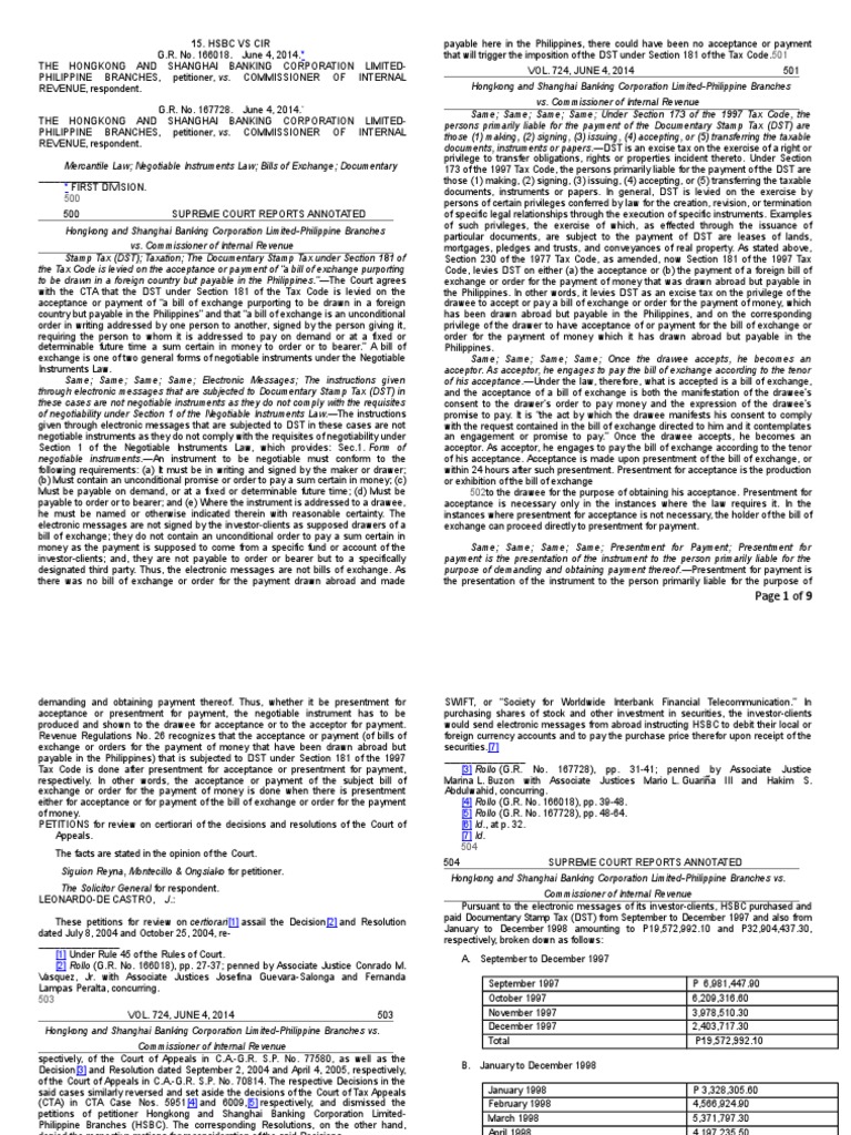 15 - HSBC V. CIR - Escra | PDF | Negotiable Instrument | Payments
