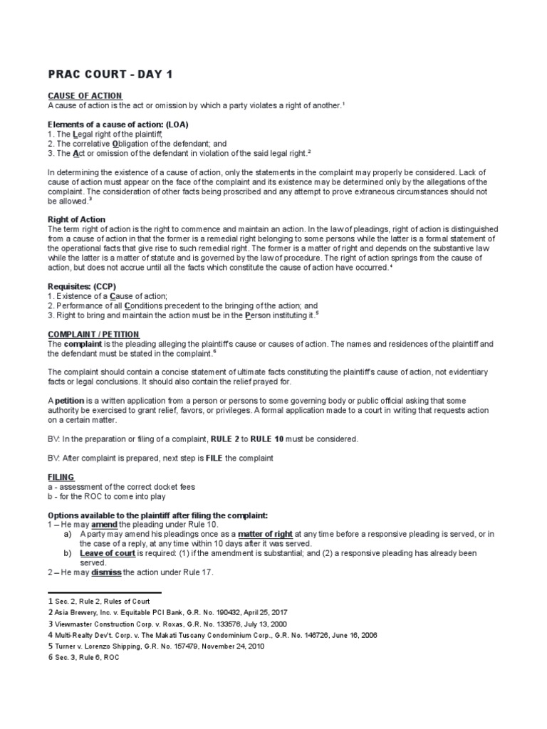 Understanding Causes of Action and Complaint Filing | PDF | Pleading ...