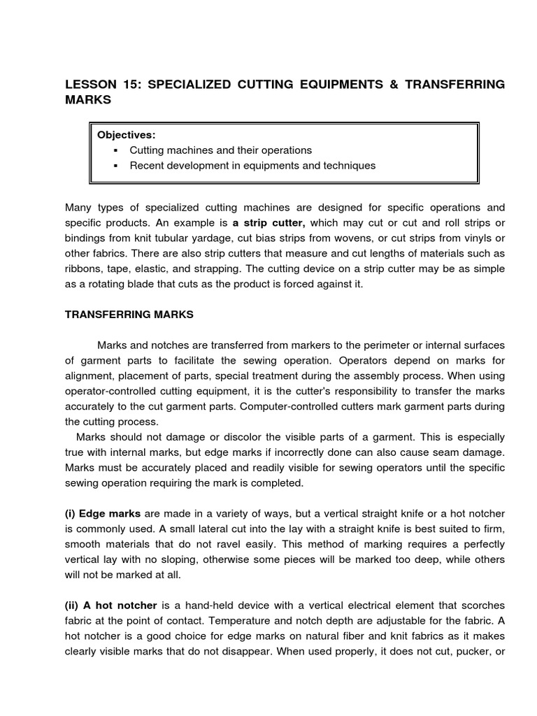 15 Specialized Cutting Equipments PDF | PDF | Clothing | Industries