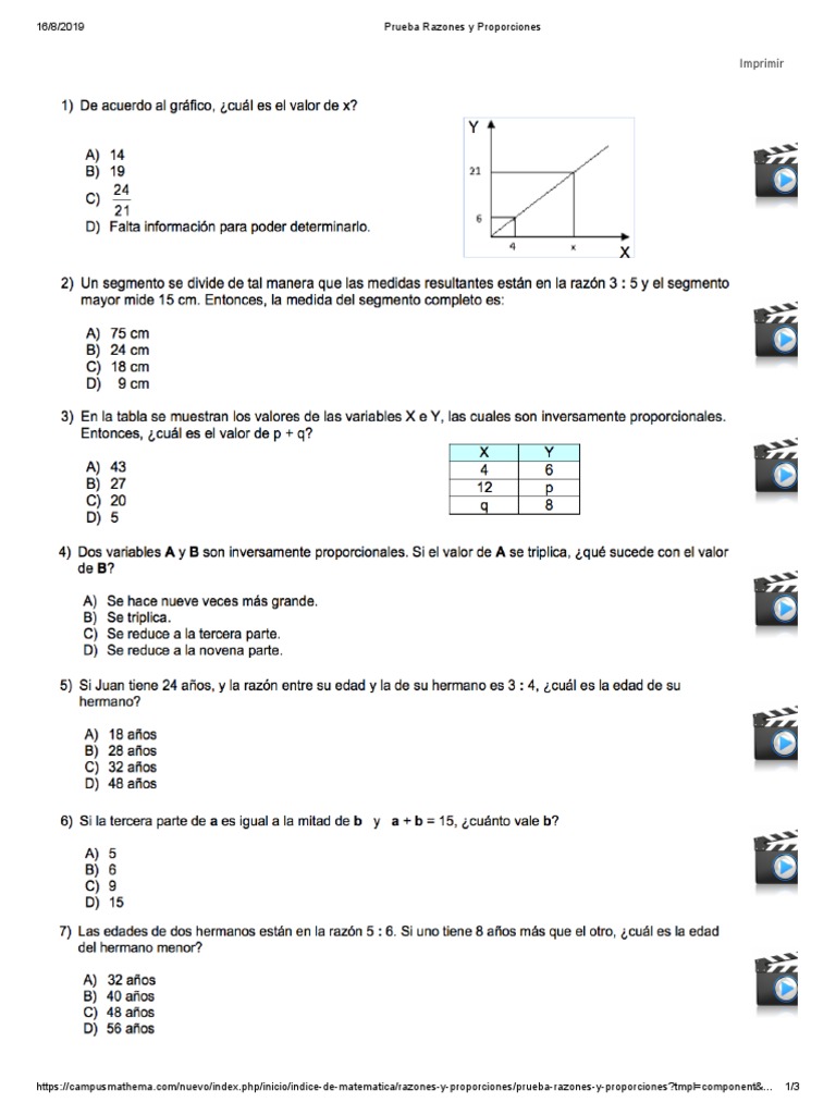 Tablas De Proporciones Y Razones