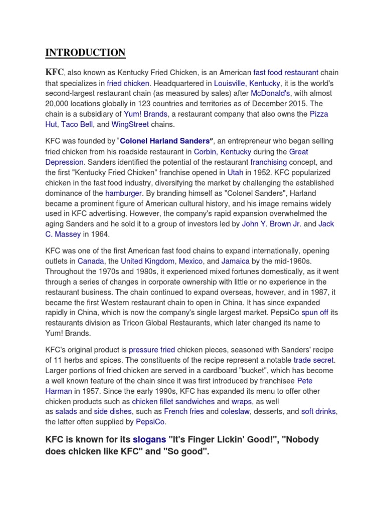 Introduction To KFC | PDF | Cuisine | Fast Food
