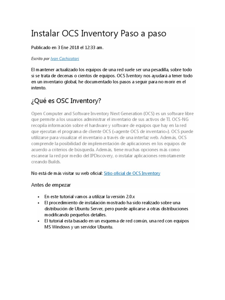 Guía Instalación OCS Inventory Ubuntu | PDF | Software libre | Software del sistema