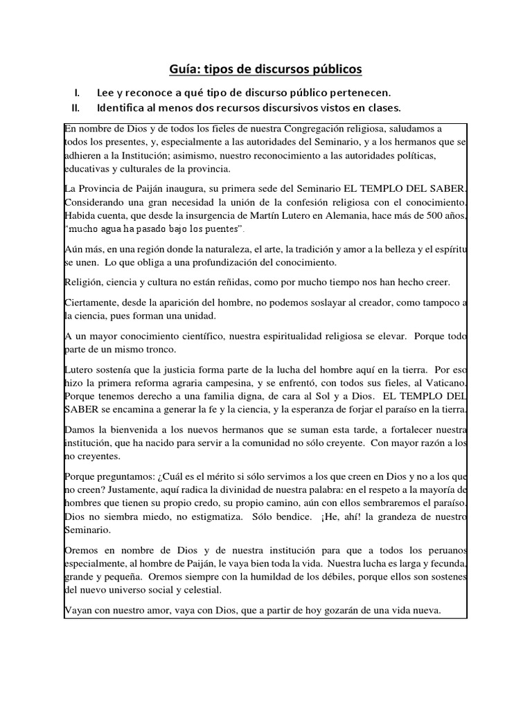 Tipos de discursos públicos y recursos | PDF | Chile | Martin Luther