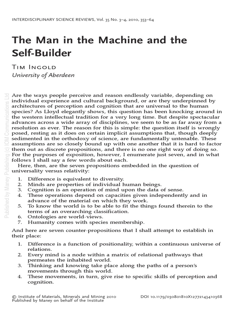 Ingold - The Man in The Machine and The Self-Builder | PDF | Mind | Idea
