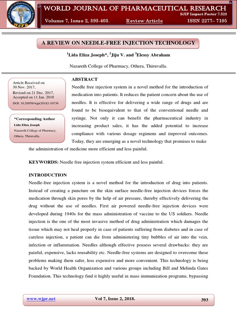 A Review On Needle Free Injection System | PDF | Injection (Medicine ...