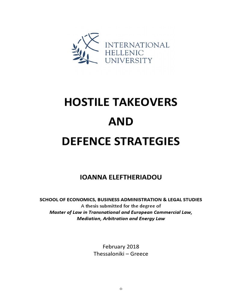 Defence Strategies For Hostile Takeovers. | PDF | Takeover | Mergers ...