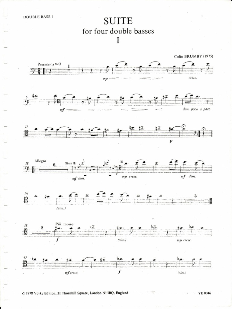 Colin Brumby - Suite For Four Double Basses - Double Bass I | PDF ...