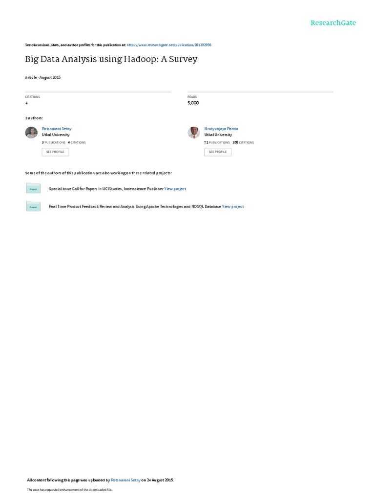 Big Data Analysis Using Hadoop: A Survey: August 2015 | PDF | Apache Hadoop | Big Data