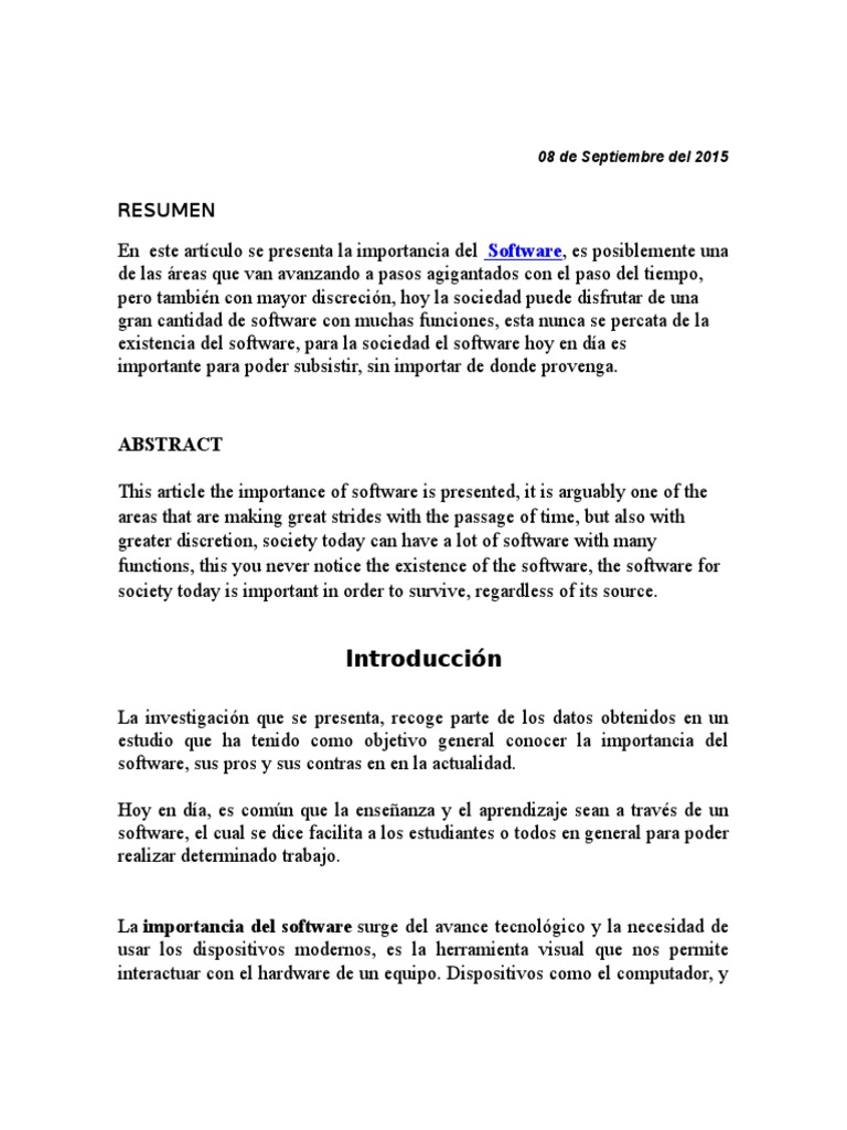 Resumen Importancia Del Software | PDF | Software | Informática