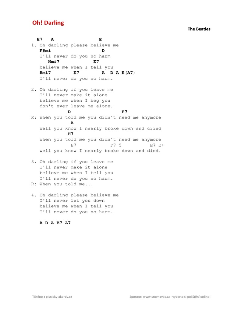 Oh! Darling Lyrics and Chords | PDF