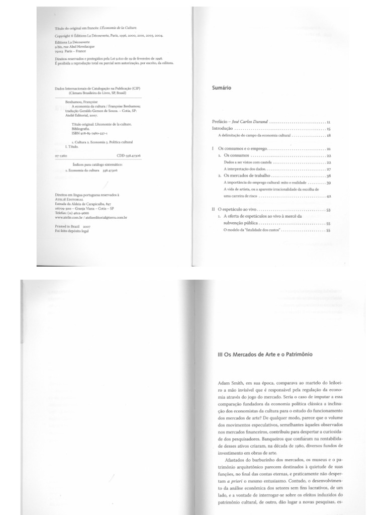 BENHAMOU, Economia Da Cultura | PDF