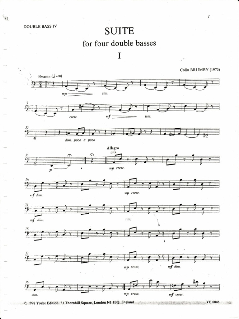 Colin Brumby - Suite For Four Double Basses - Double Bass IV | PDF ...