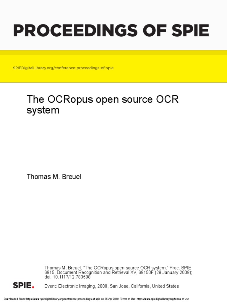 Proceedings of Spie: The Ocropus Open Source Ocr System | PDF | Optical ...