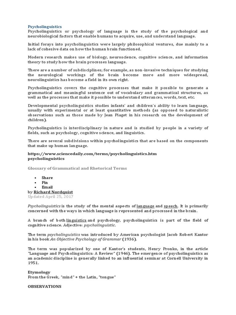 Psycholinguistics: Language and Mind | PDF | Psycholinguistics ...