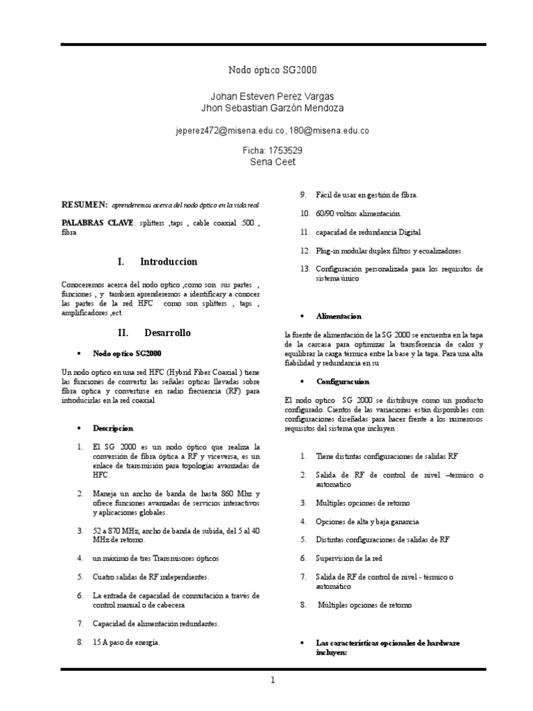 Nodo Optico sg2000 | PDF | Fibra óptica | Transmisor
