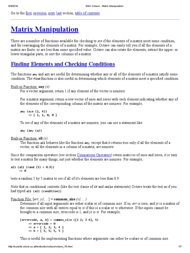 GNU Octave - Matrix Manipulation | PDF | Matrix (Mathematics) | Array Data Structure