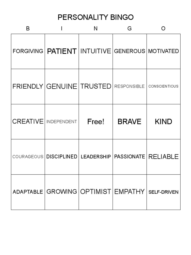 Personality Bingo | Download Free PDF | Psychology | Action (Philosophy)
