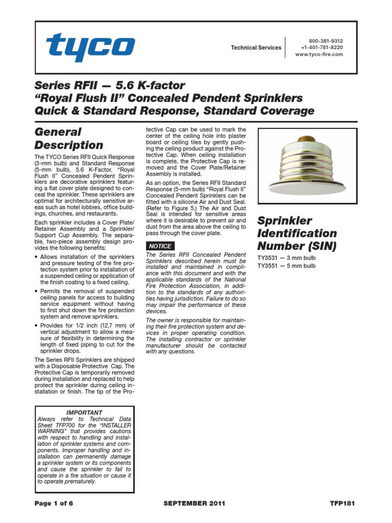 Concealed Pendent Sprinkler | PDF | Fire Sprinkler System | Fire Protection