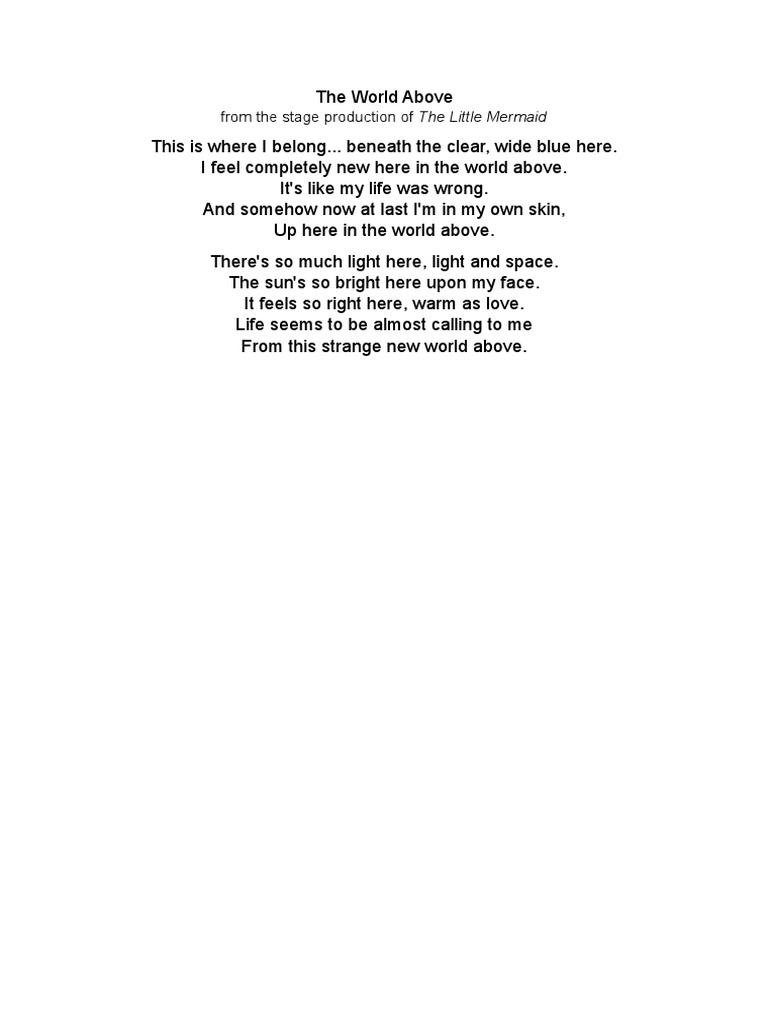 The World Above [the Little Mermaid] Lyrics
