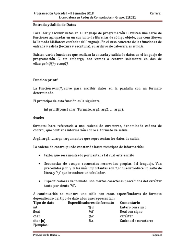 2 Entrada Salida de Datos | PDF | Lenguaje de programación | Cadena ...