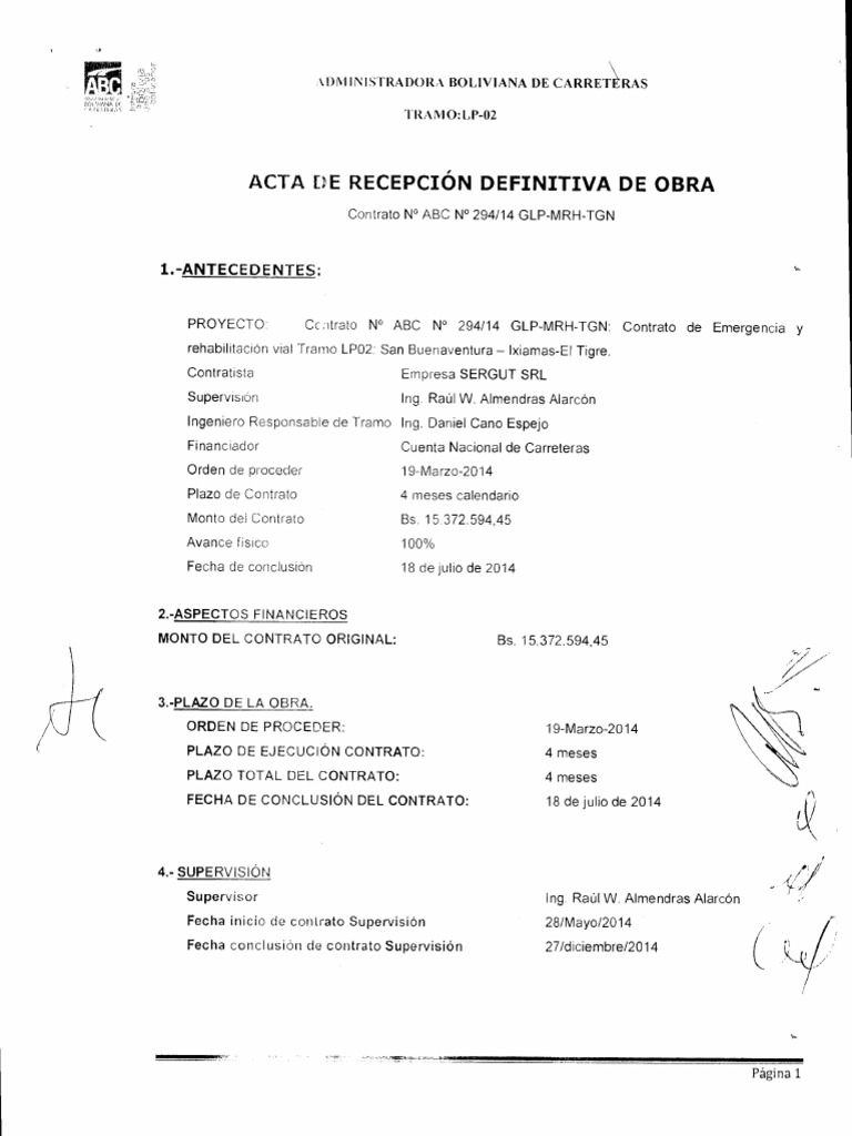 Acta de Recepcion Definitiva | PDF