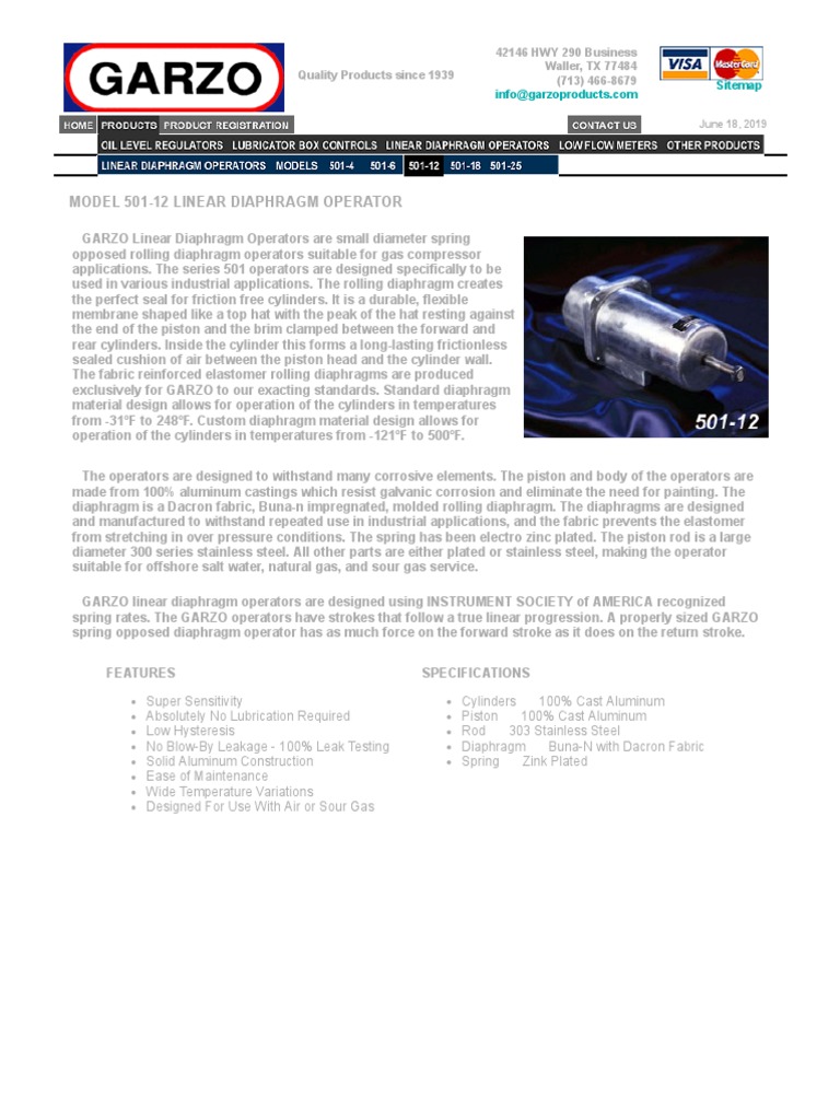501-12 Diaphragm Operator by Garzo Products | PDF | Piston | Stainless ...