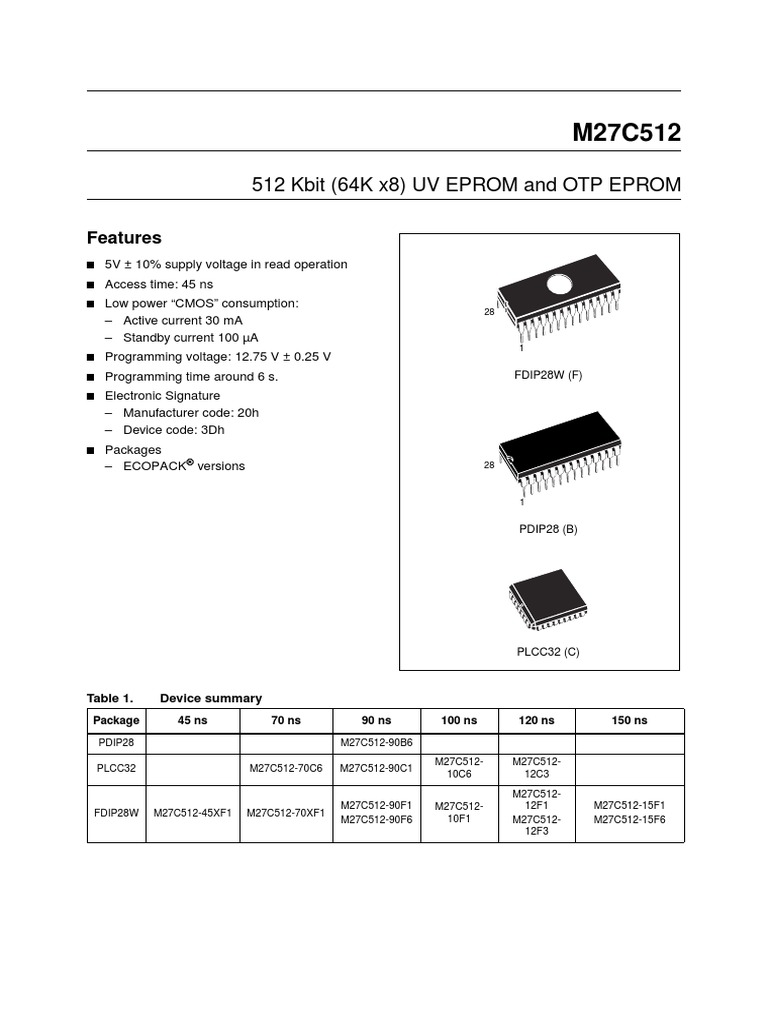 512 Kbit (64K x8) UV EPROM and OTP EPROM: Features | PDF | Ultraviolet ...