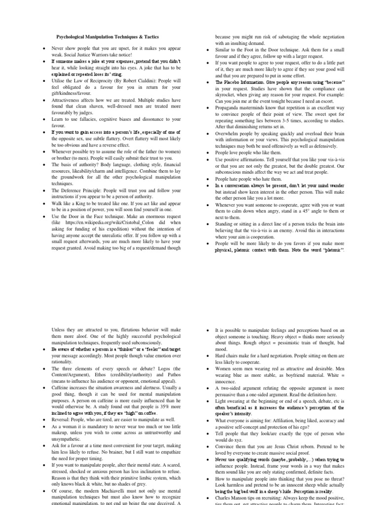 Psychological Manipulation Techniques | PDF | Persuasion | Negotiation
