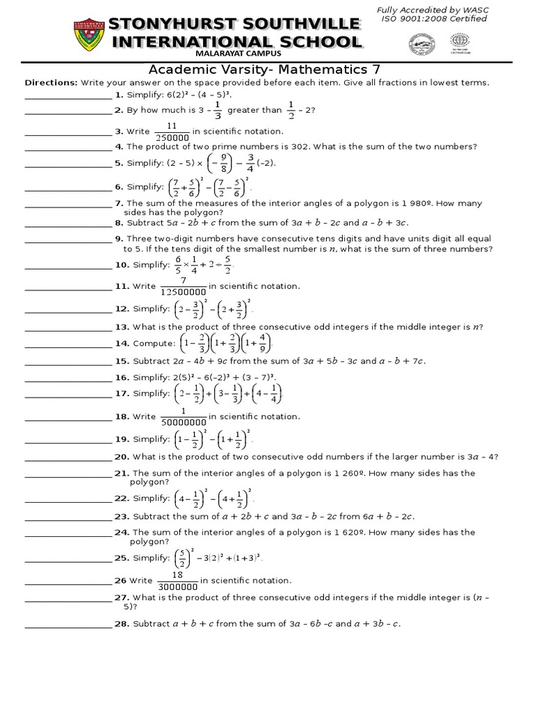 AV 7 Worksheet 1 | PDF | Summation | Numbers
