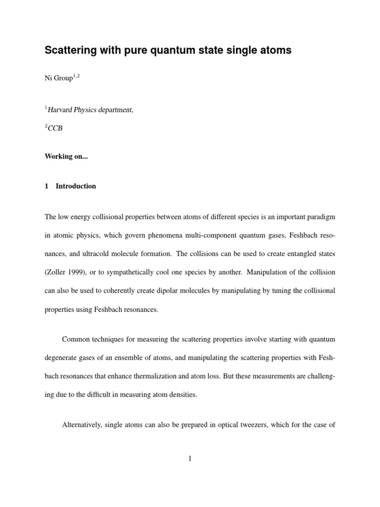 Scattering With Pure Quantum State Single Atoms | PDF | Raman ...