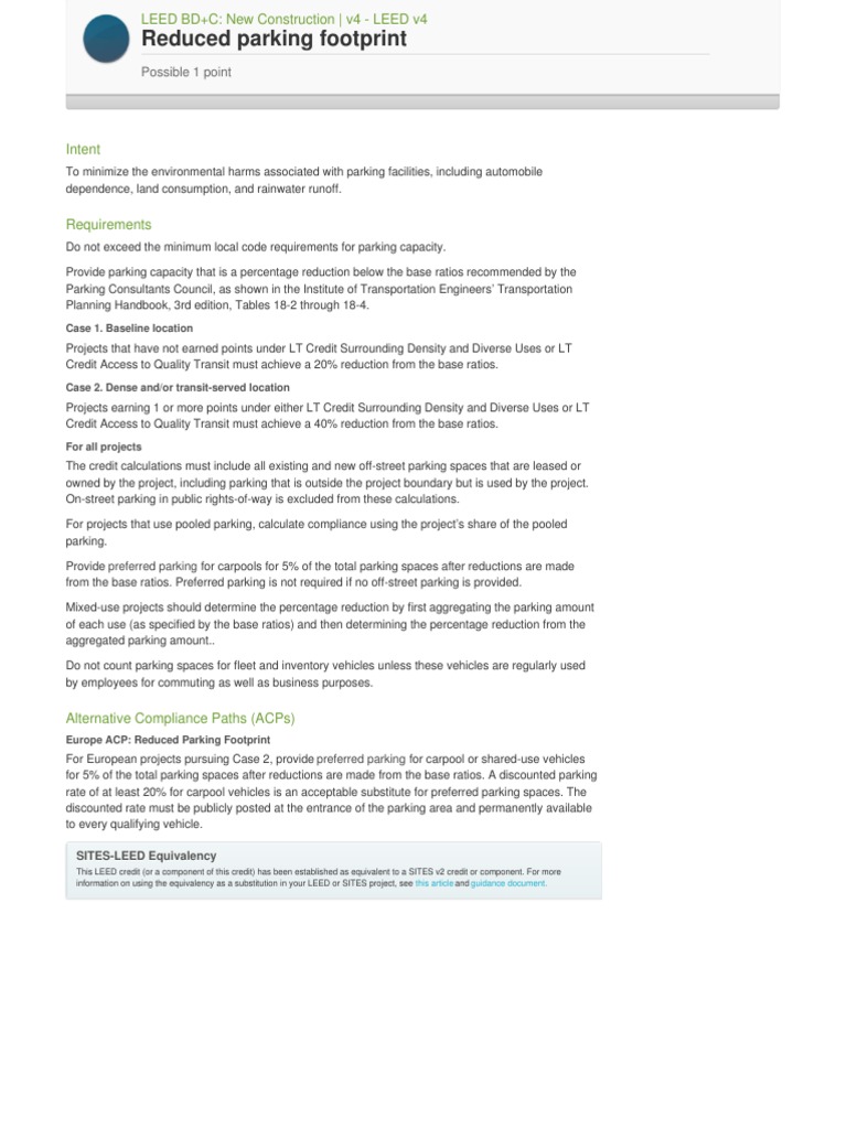 LEED Reduced Parking Footprint Guidelines | PDF | Parking | Leadership ...