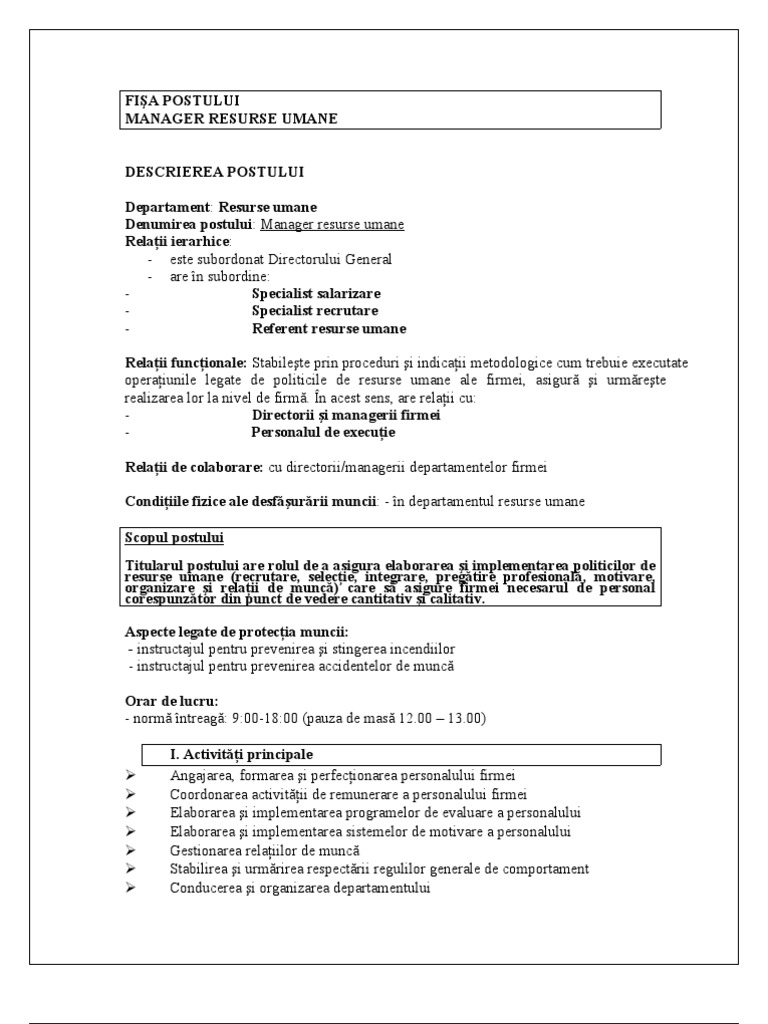 3.3.2. Fisa de Post - Director Resurse Umane