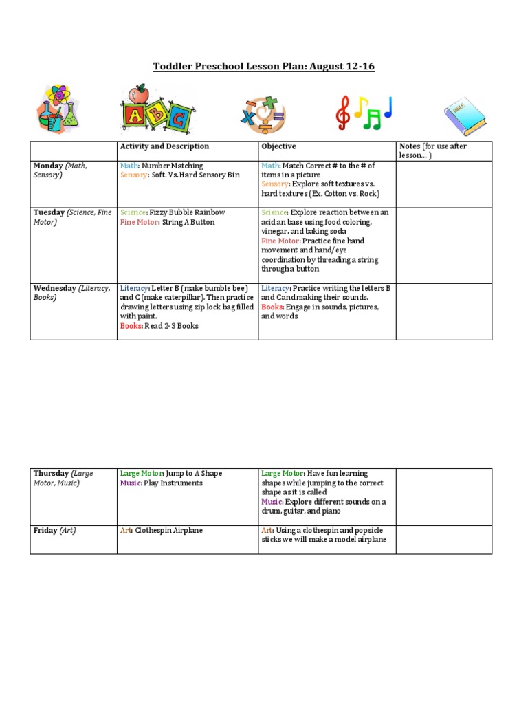 Toddler Preschool Lesson Plan Aug 19 23 | PDF
