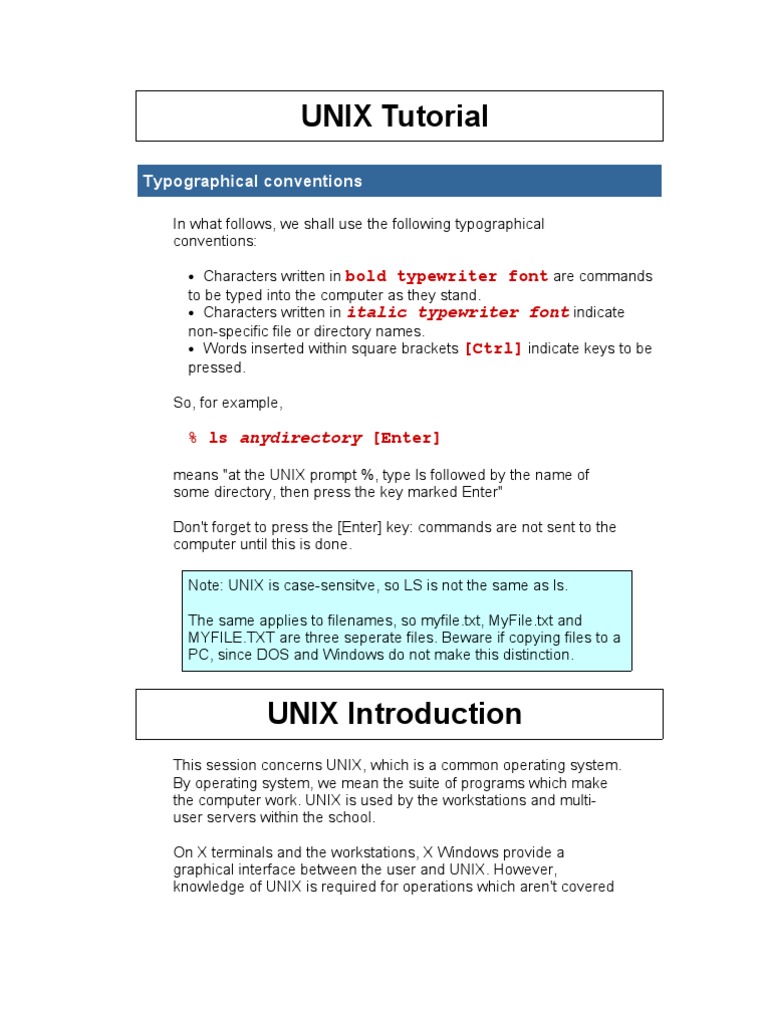 Unix Tutorial Typographical Conventions Pdf Command Line Interface Computer File