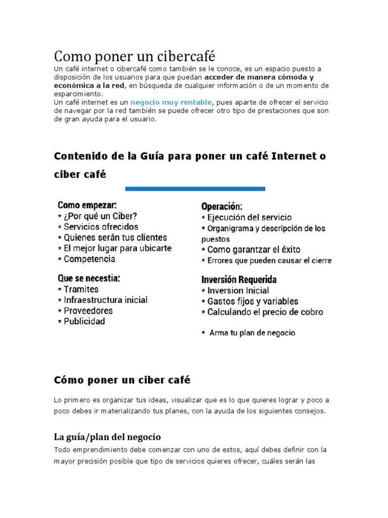 Guía para abrir un cibercafé exitoso | PDF | Internet | café