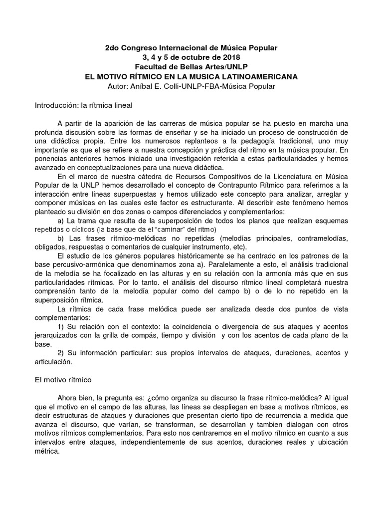 Colli, A.-El Motivo Rítmico en La Musica Latinoamericana | PDF | Ritmo ...