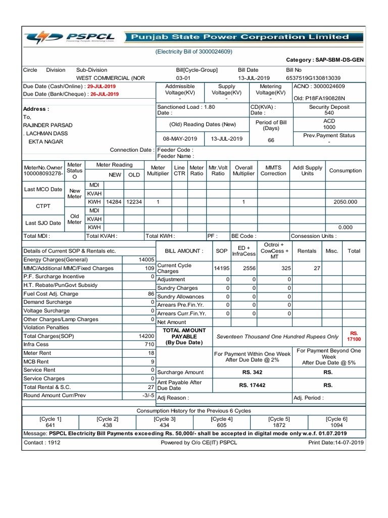 Category: SAP-SBM-DS-GEN: (Electricity Bill of 3000024609) | PDF ...