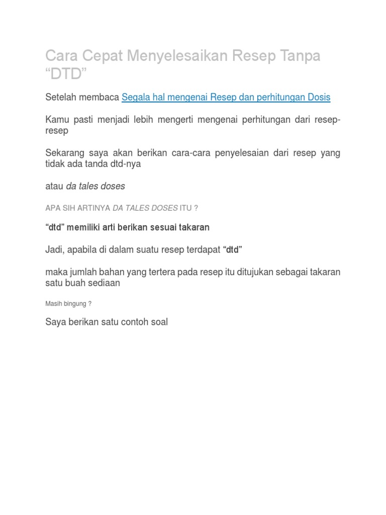 Cara Menyelesaikan Resep DTD | PDF