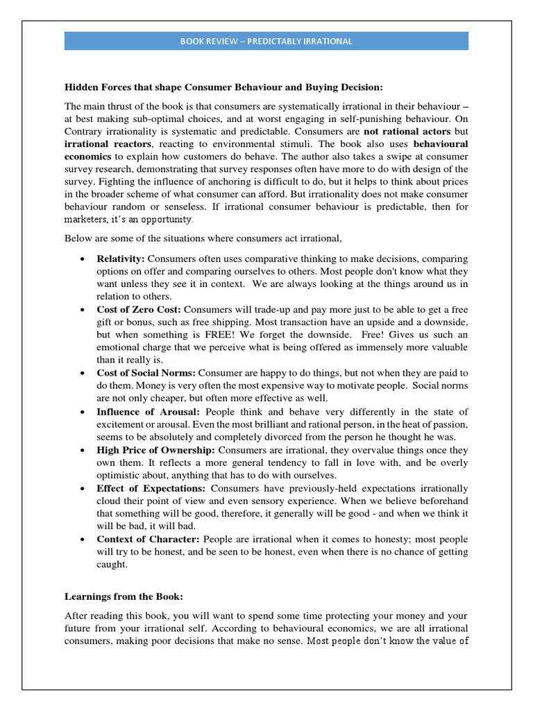 Book Review - Predictably Irrational | PDF | Behavior | Action (Philosophy)
