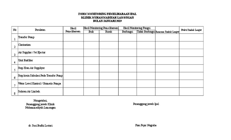 Form Pemeliharaan Ipal | PDF