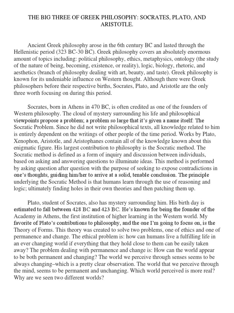 The Big Three of Greek Philosophy: Socrates, Plato, and Aristotle | PDF ...
