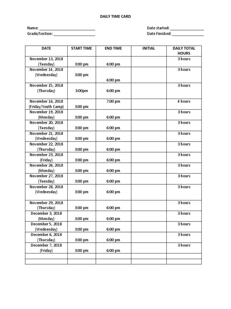 Daily Time Card | PDF | Convenience Food | Companies
