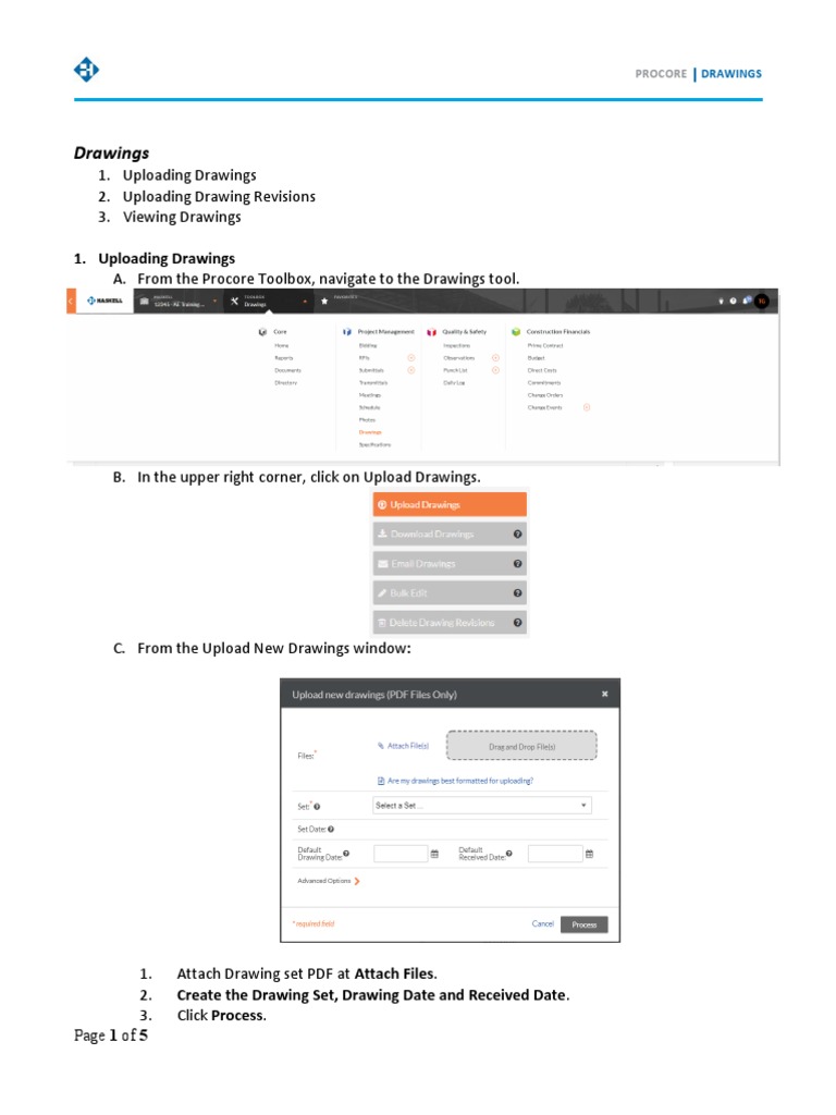 Procore Drawings: Uploading & Revisions Guide | PDF | Application ...