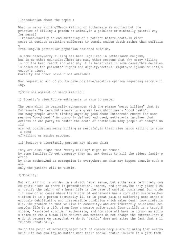 Mercy Killing | PDF | Causes Of Death | Killings