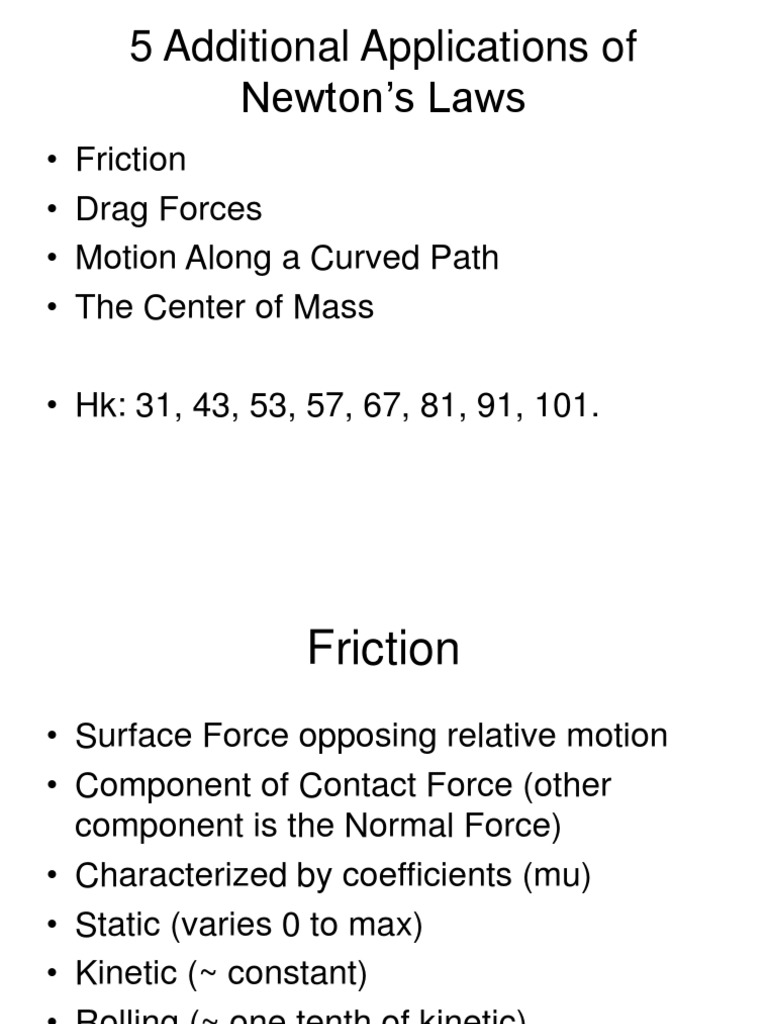 05 Applications of Newtons Laws | PDF | Friction | Force